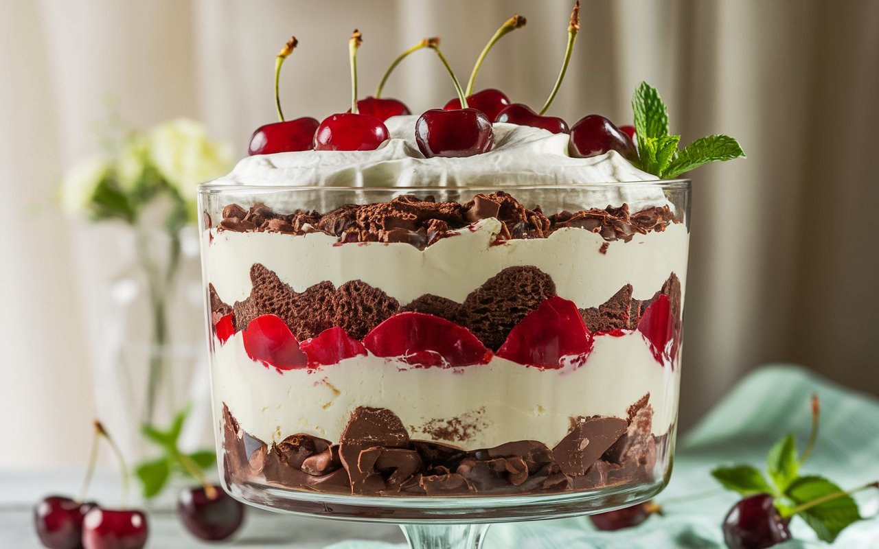 Black Forest Trifle – Layers of Chocolate, Cherries, Cream – Blessedish