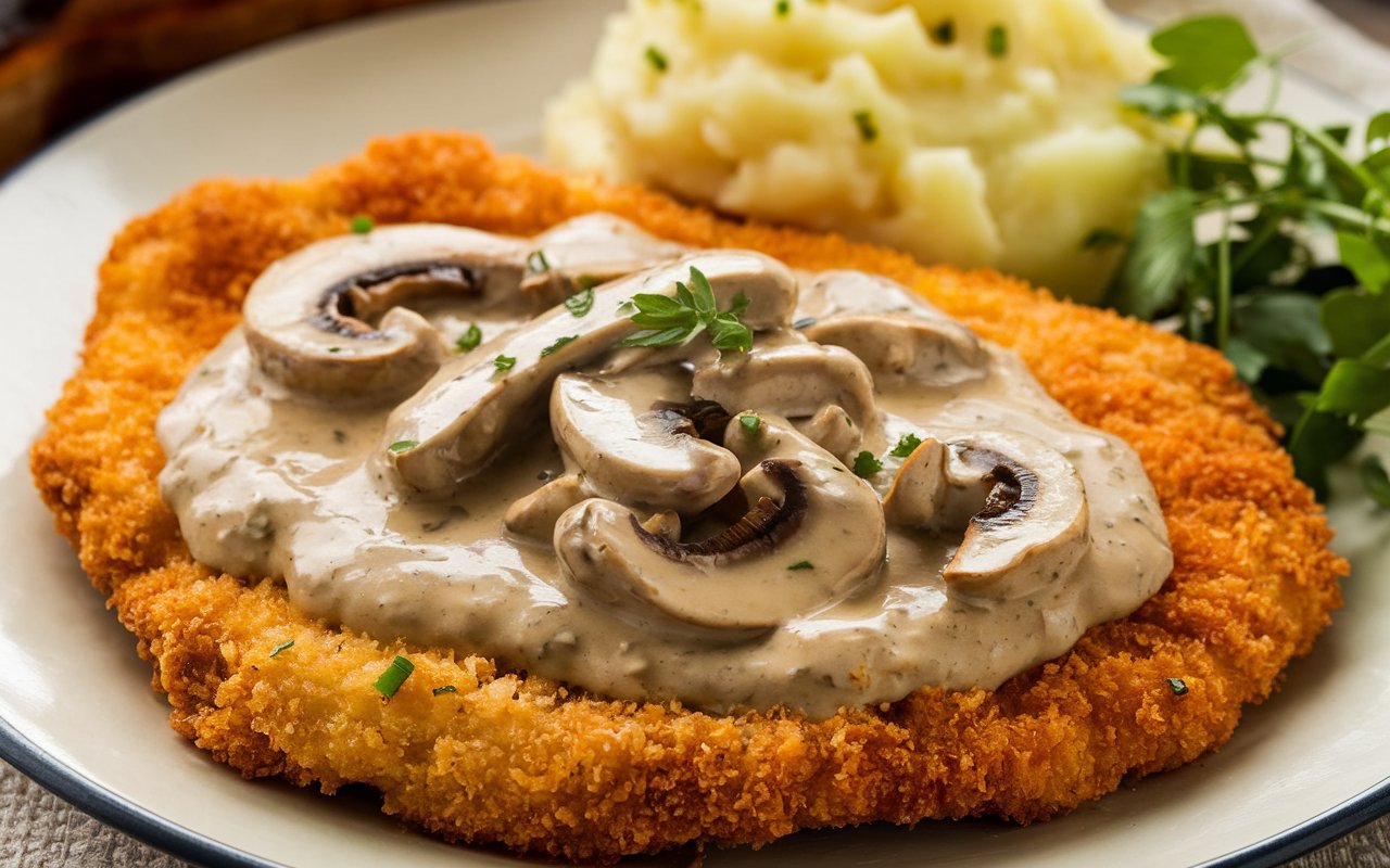 German Schnitzel with Mushroom Sauce – Traditional Favorite – Blessedish