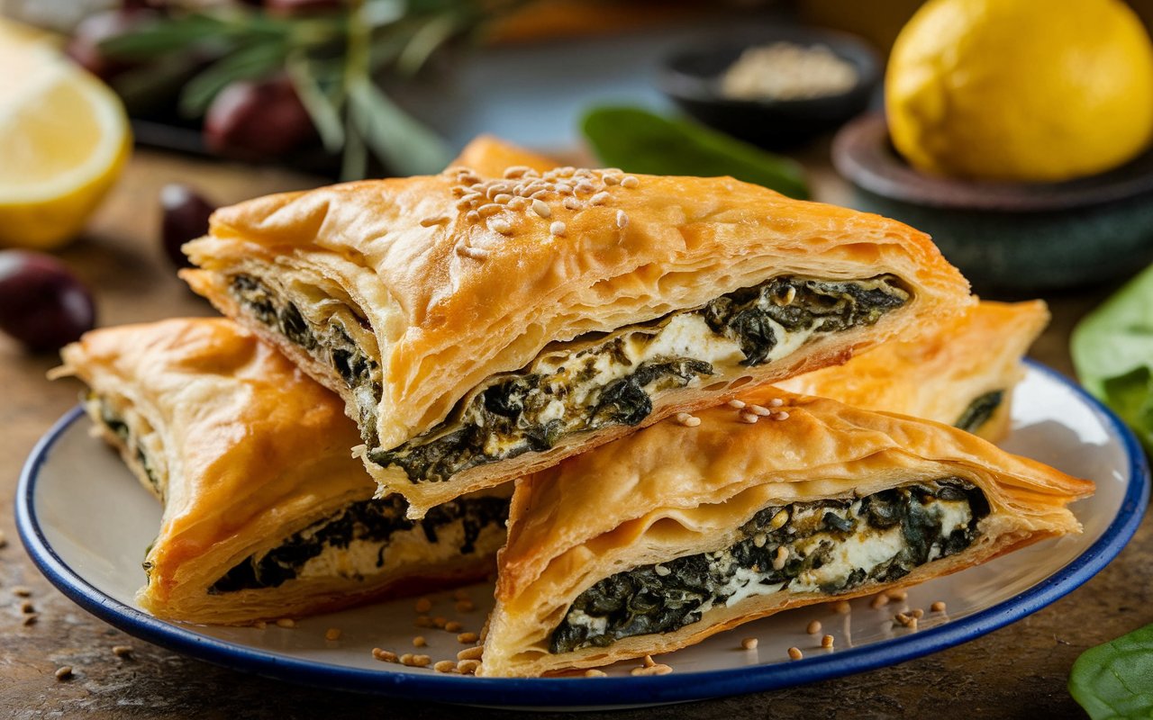 Greek Spanakopita Triangles – Feta & Spinach Flaky Pastries