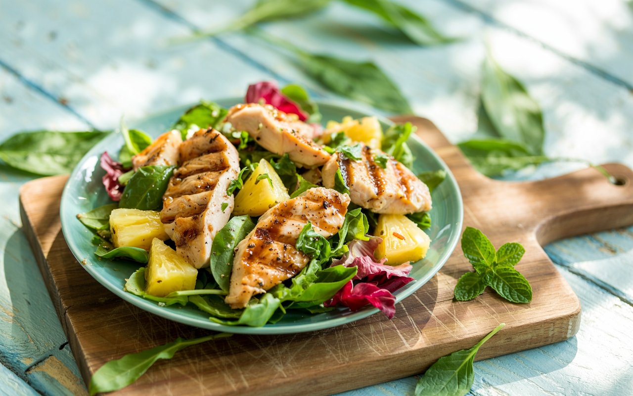 Grilled Pineapple Chicken Salad with Tangy Lime Dressing – Blessedish