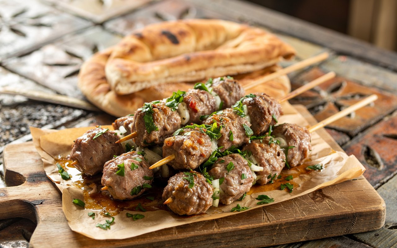 Lebanese Kafta Kebabs: Grilled Spiced Skewers with Garlic Sauce ...