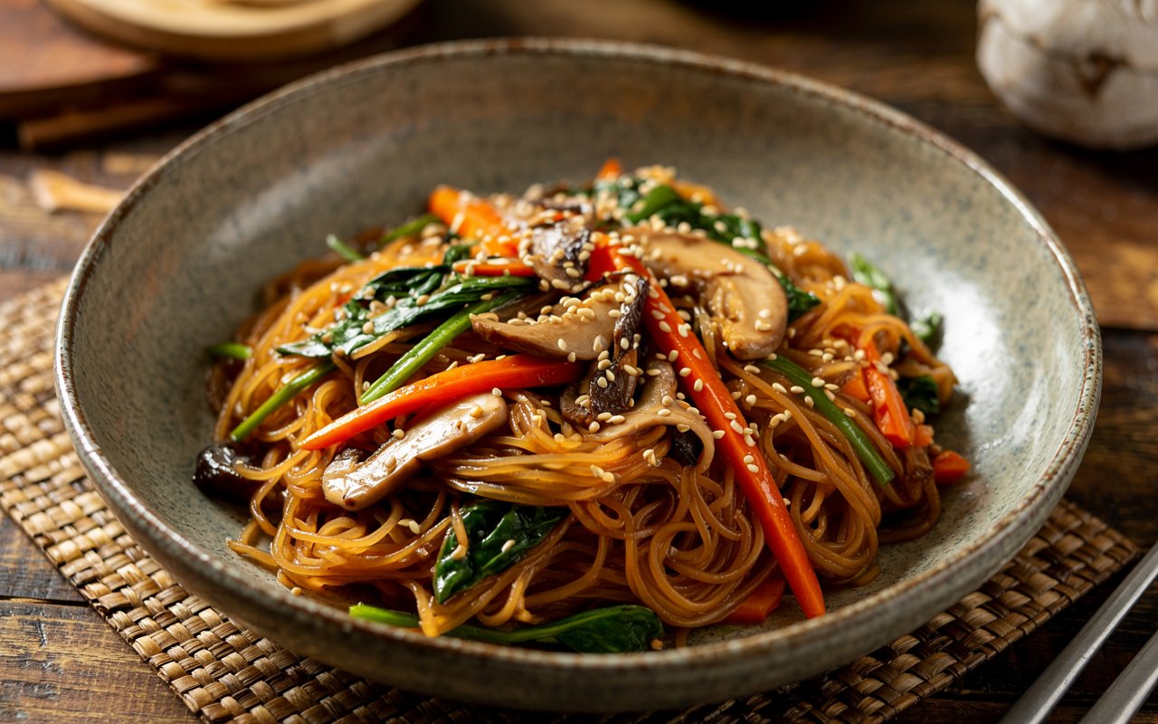 Korean Japchae with Vegetables: Sweet & Savory Glass Noodles – Blessedish